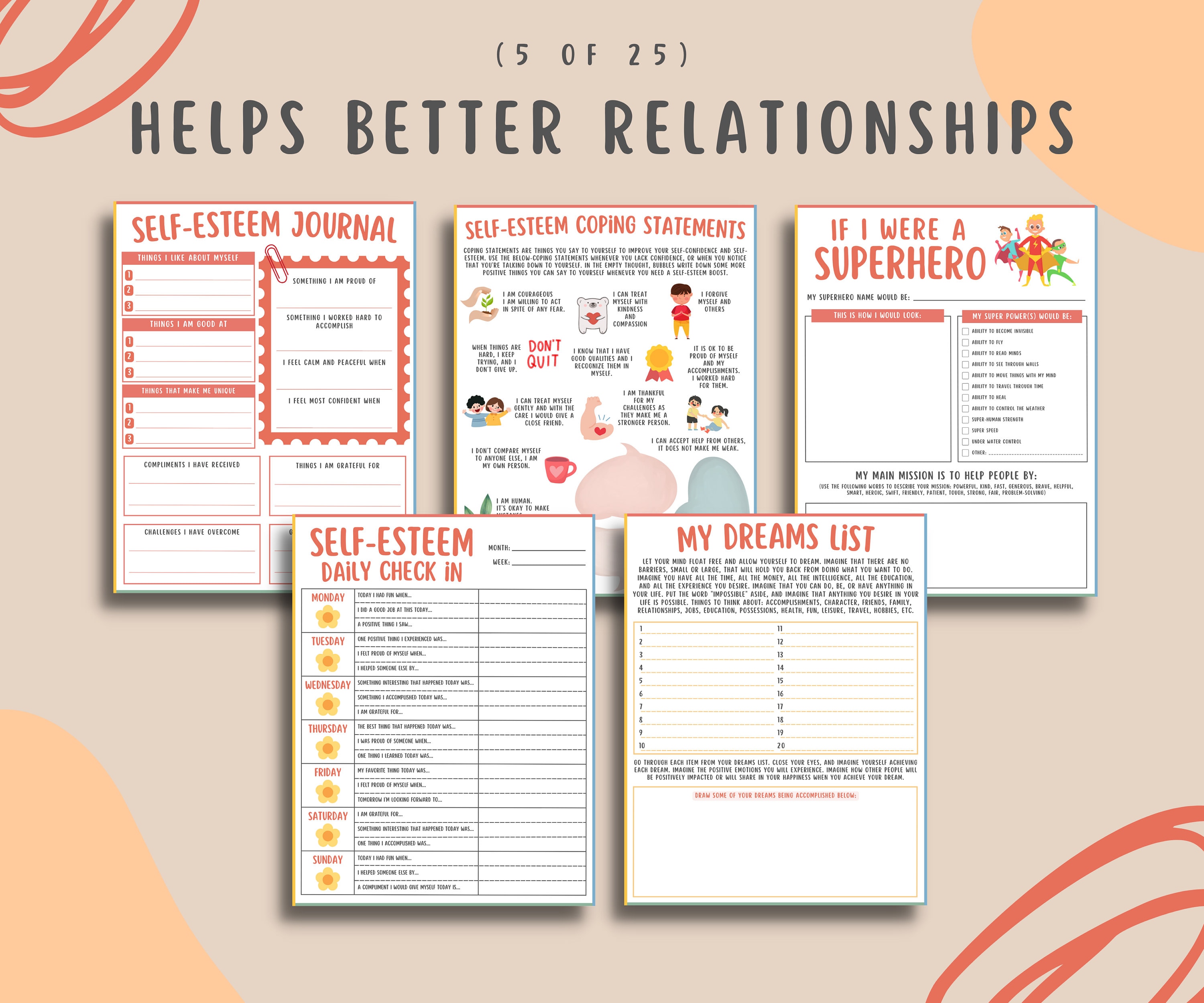 25 Self Esteem Worksheets Printables for Kids Teens - Etsy