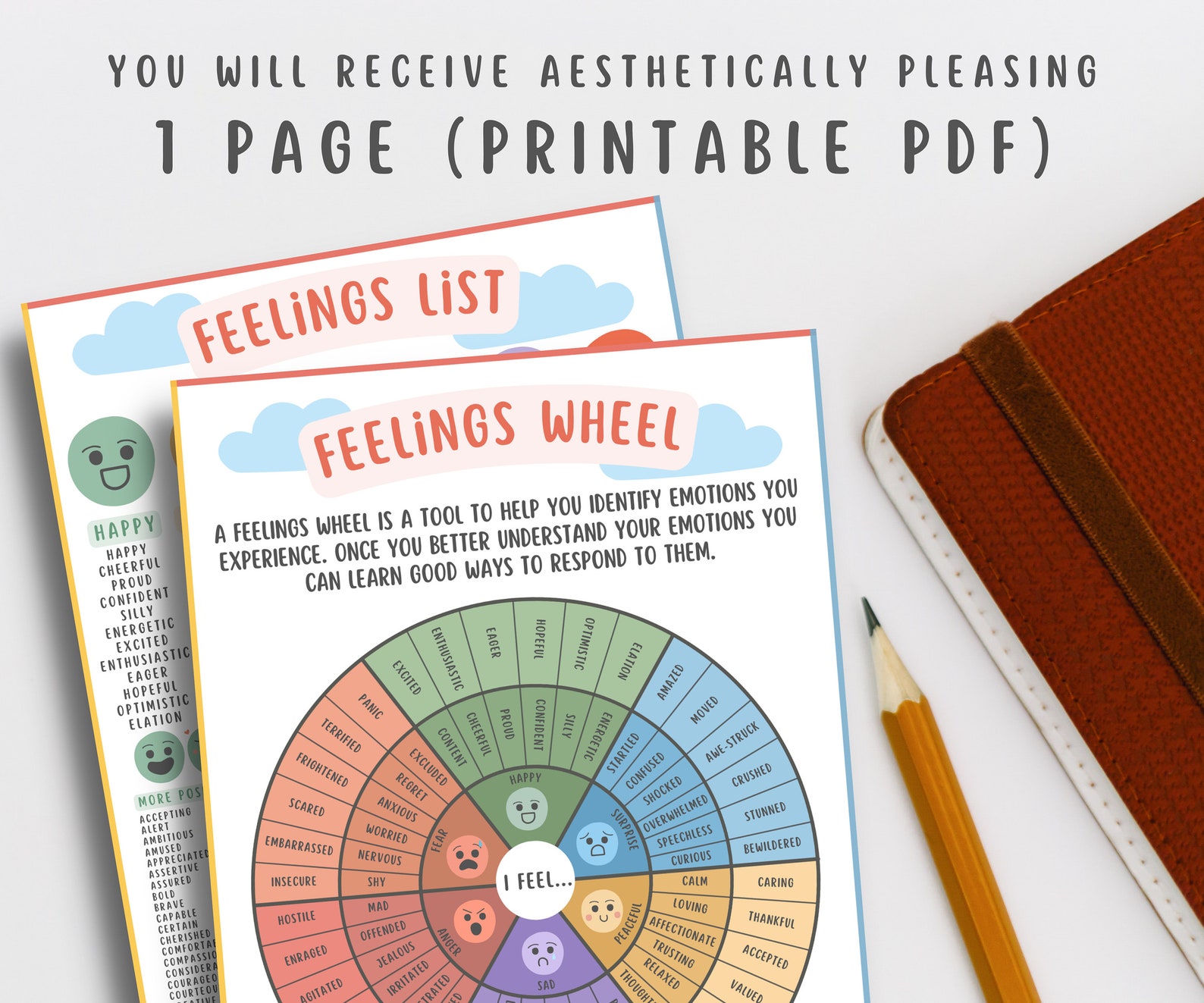 Feelings Wheel Feelings List Handout for Teens Kids 2 - Etsy