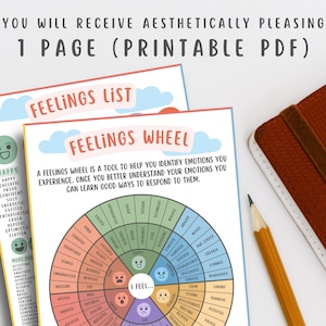 Feelings Wheel + Feelings List Handout for Teens Kids (2 Pages ...