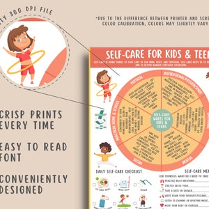 Self-care Wheel Printable for Kids & Teens, Child Therapist School ...