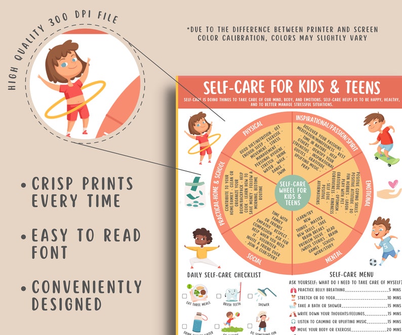 Self-care Wheel Printable for Kids & Teens, Child Therapist School ...