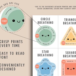 12 Mindful Breathing Shape Cards, Anxiety Coping Calming Corner Tools ...