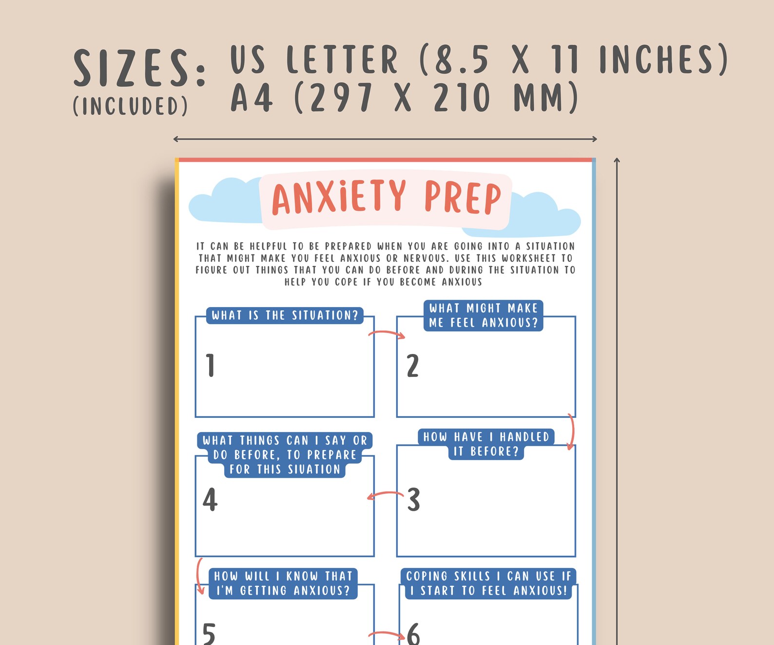 Anxiety Preparation Worksheet for Kids & Teens, Colorful Anxiety Journal Digital Printable to ...