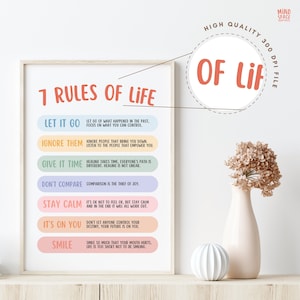 7 Rules of Life Poster, Happy Affirmations Print, Therapy Office Decor ...