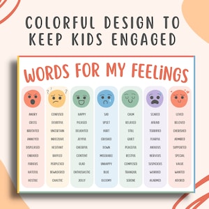 Words for My Feelings Poster Handout, Emotion Chart Kids Teens, Calming ...