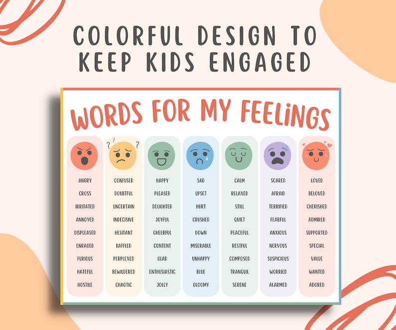 Words for My Feelings Poster Handout Emotion Chart Kids - Etsy