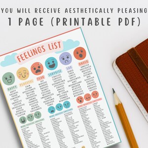 220 Feelings List for Kids & Teen Emotions Chart Social - Etsy