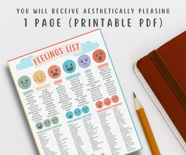 220 Feelings List for Kids & Teen Emotions Chart Social - Etsy