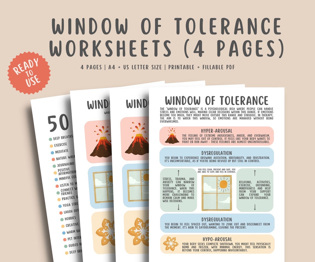 4 DBT Window of Tolerance Worksheets Dialectical Behavior - Etsy