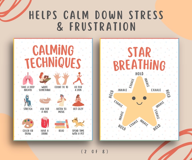 8 Calming Corner Posters for Kids Teens, Calm Down Techniques ...