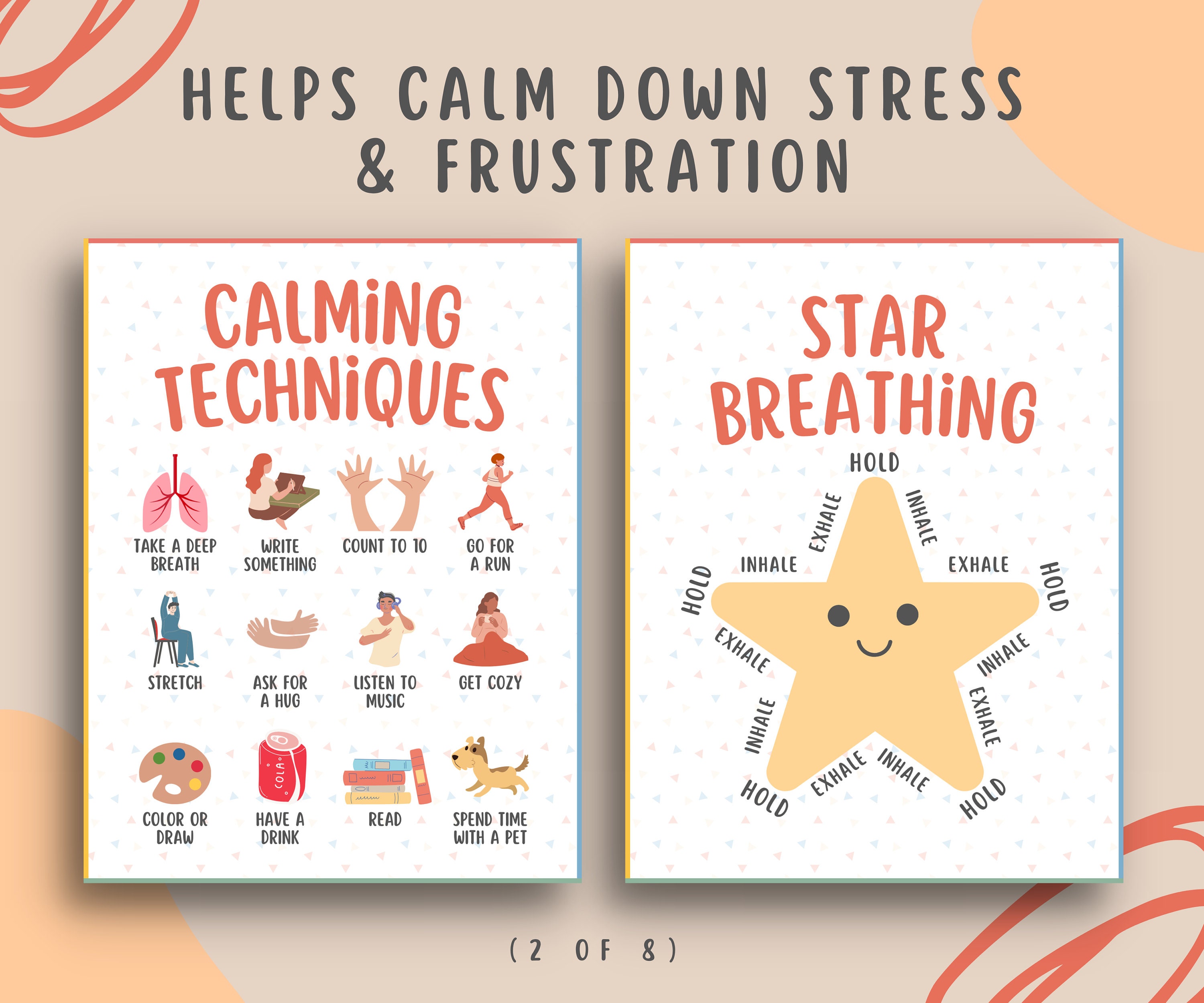 8 Calming Corner Posters for Kids Teens, Calm Down Techniques ...