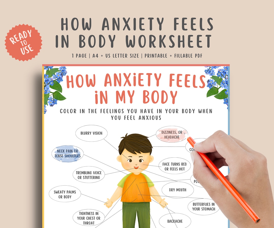 Anxiety Symptoms Body Signals Worksheet for Kids and Teens, Fillable ...