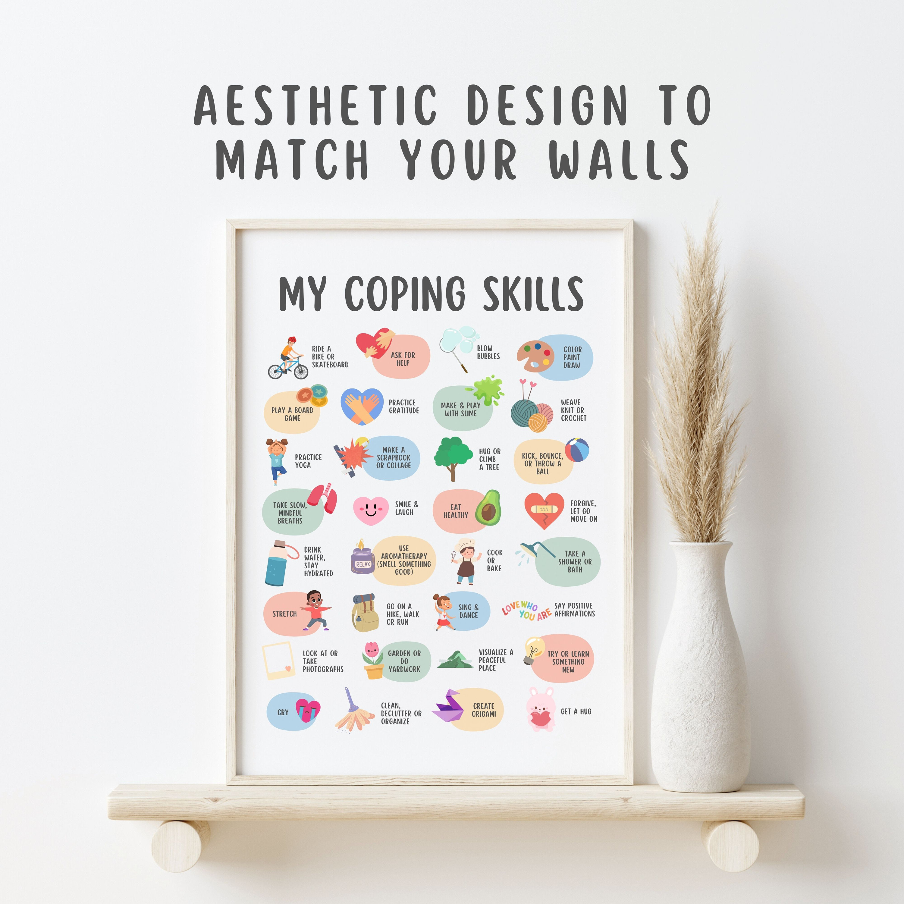 32 Coping Skills Poster for Teens & Kids, Grounding Strategies for ...