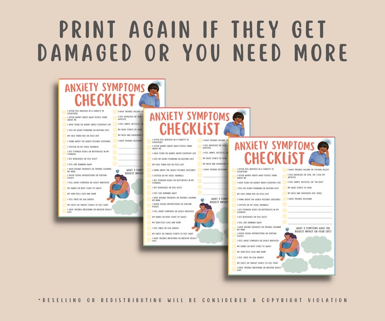 Anxiety Symptoms Checklist Worksheet for Kids Teens Children - Etsy