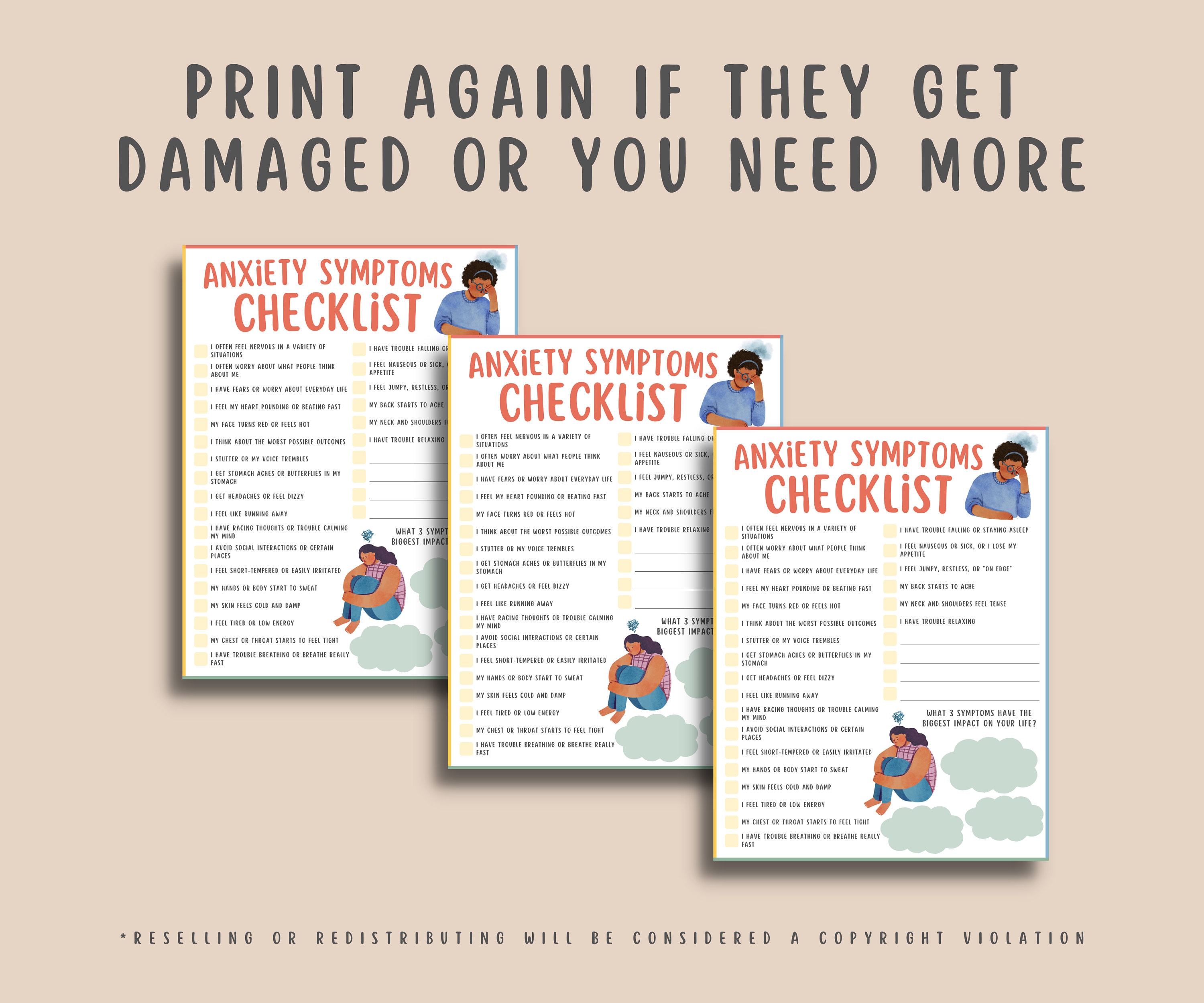 Anxiety Symptoms Checklist Worksheet for Kids Teens Children - Etsy