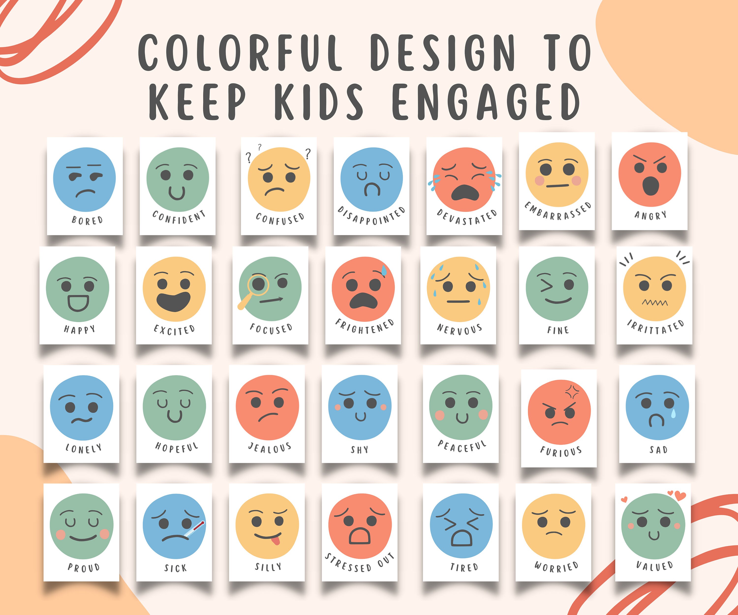 28 Feelings Flashcards for Kids Teens, Emotions Cards Nursery ...