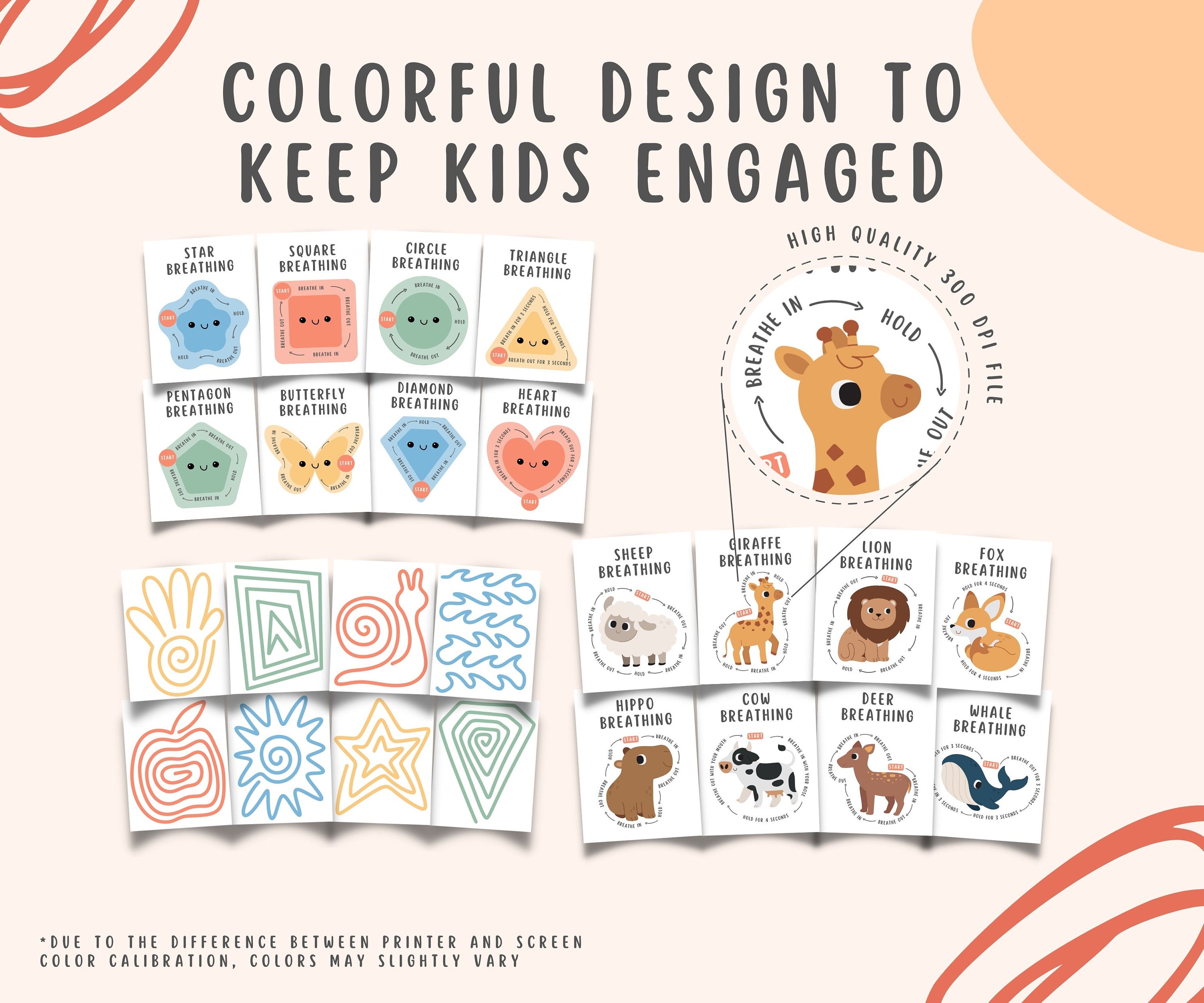 100 Mindful Breathing Flashcards for Kids Teens, Scripted Breathing ...