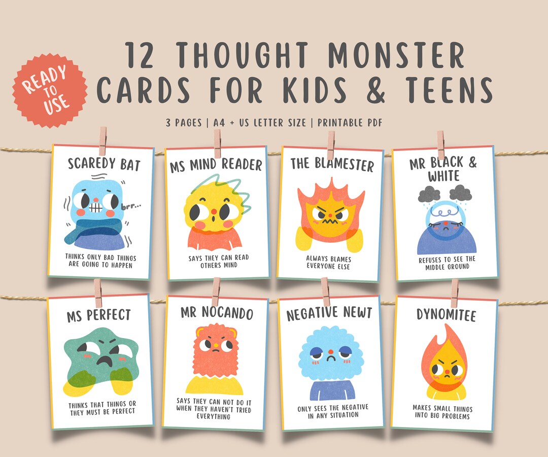 12 Thought Monsters Flashcard for Kids Teens Thinking Traps - Etsy