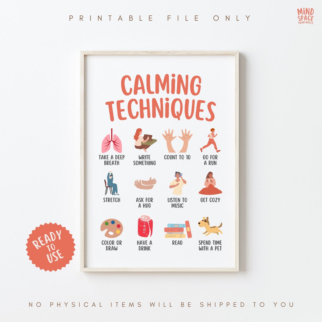 Calming Techniques Poster, Grounding Techniques, Anxiety Relief ...