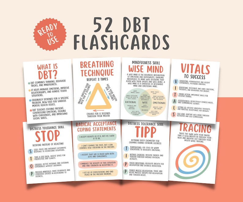 52 DBT Flashcards, Dialectical Behavior Therapy Coping Skills Cards ...