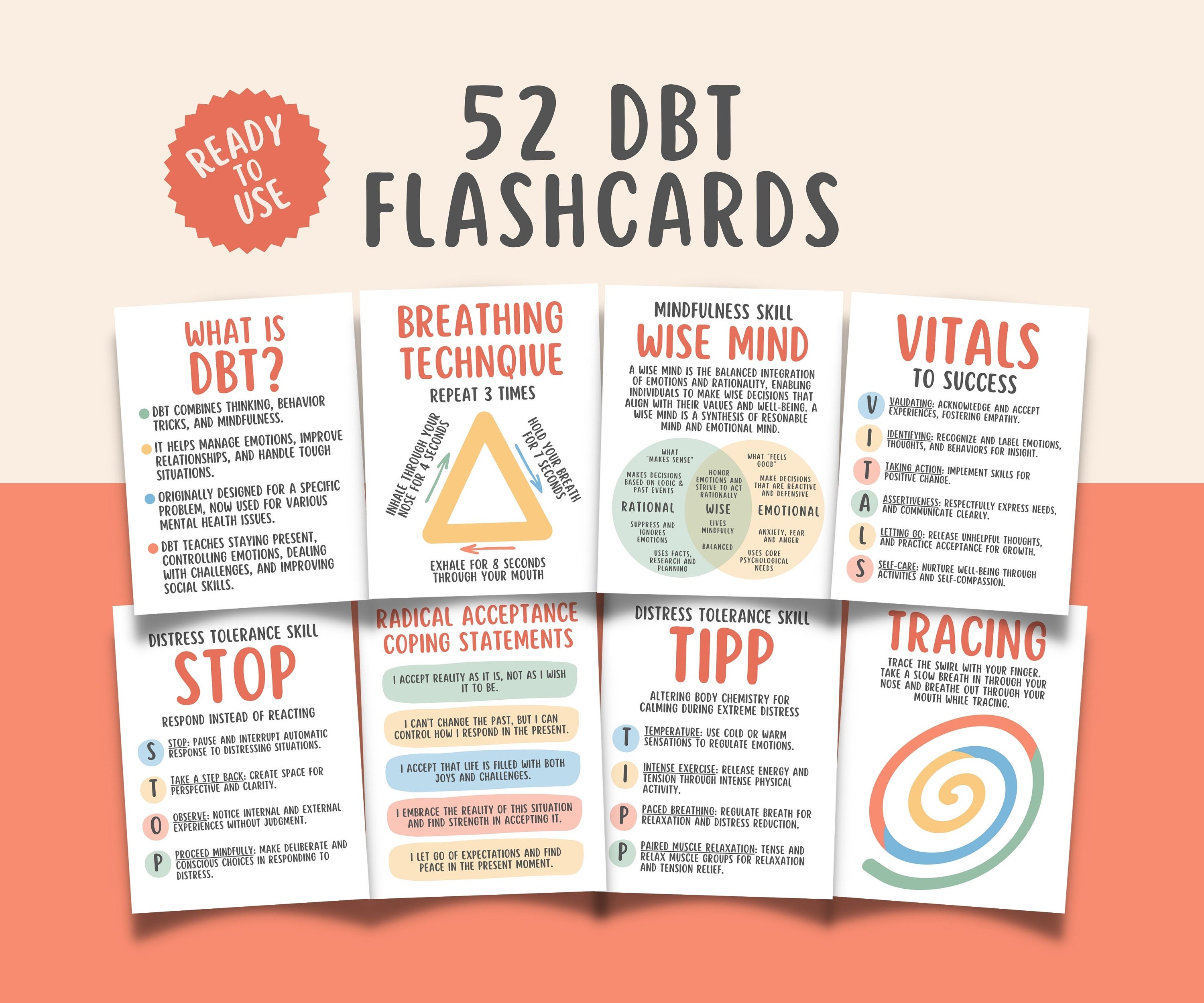 52 DBT Flashcards, Dialectical Behavior Therapy Coping Skills Cards ...