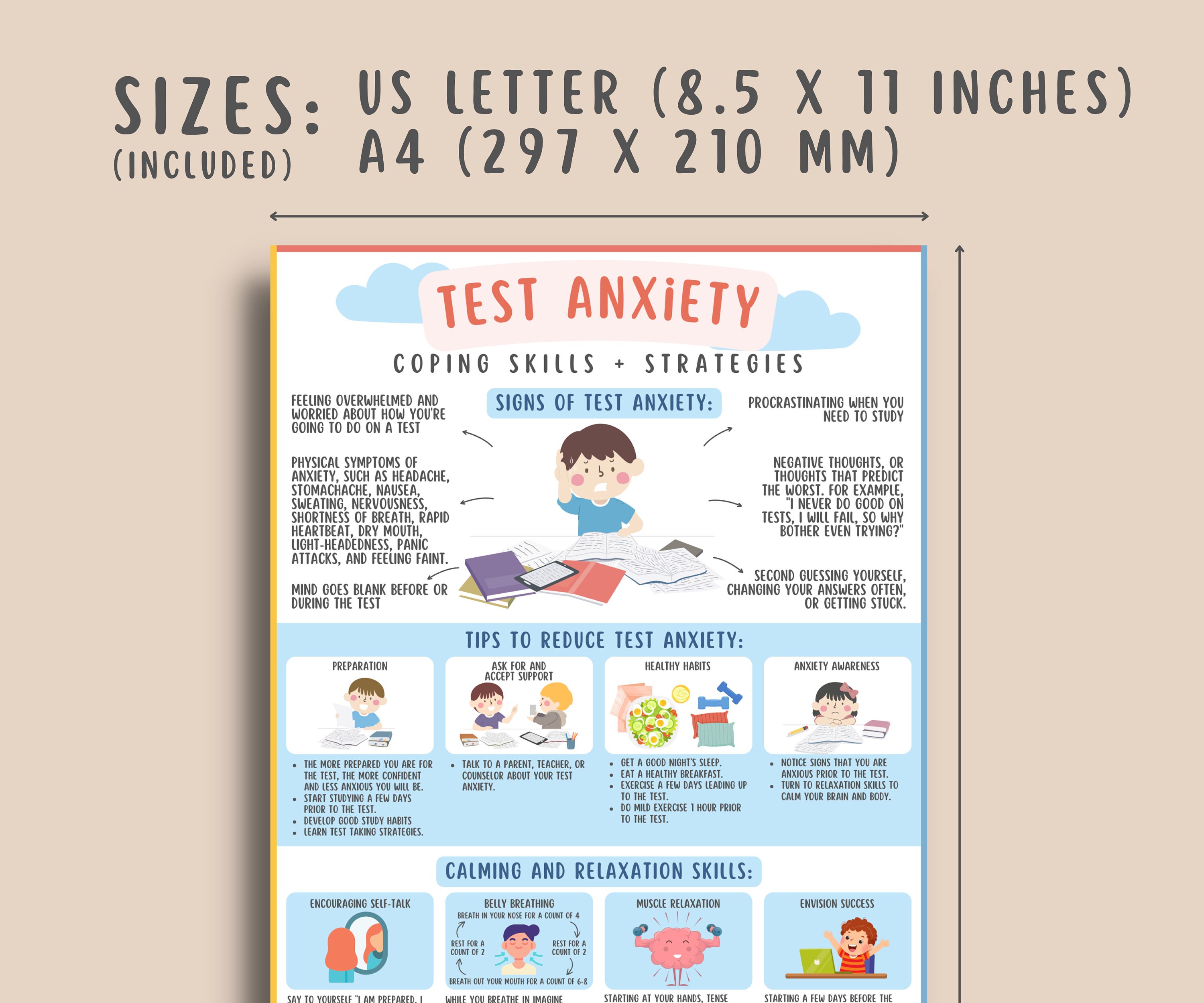 Test Anxiety Coping Skills Strategies Handout for Teens Kids, Reduce ...