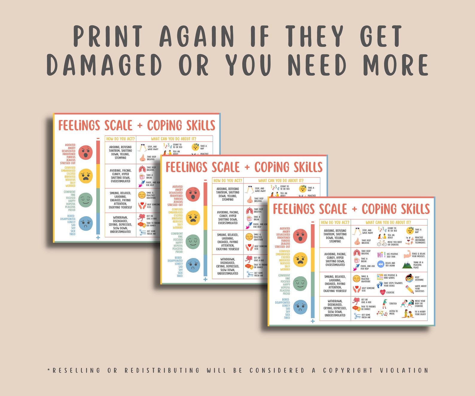Feelings Coping Skills for Teens & Kids Emotions Scale Chart - Etsy UK