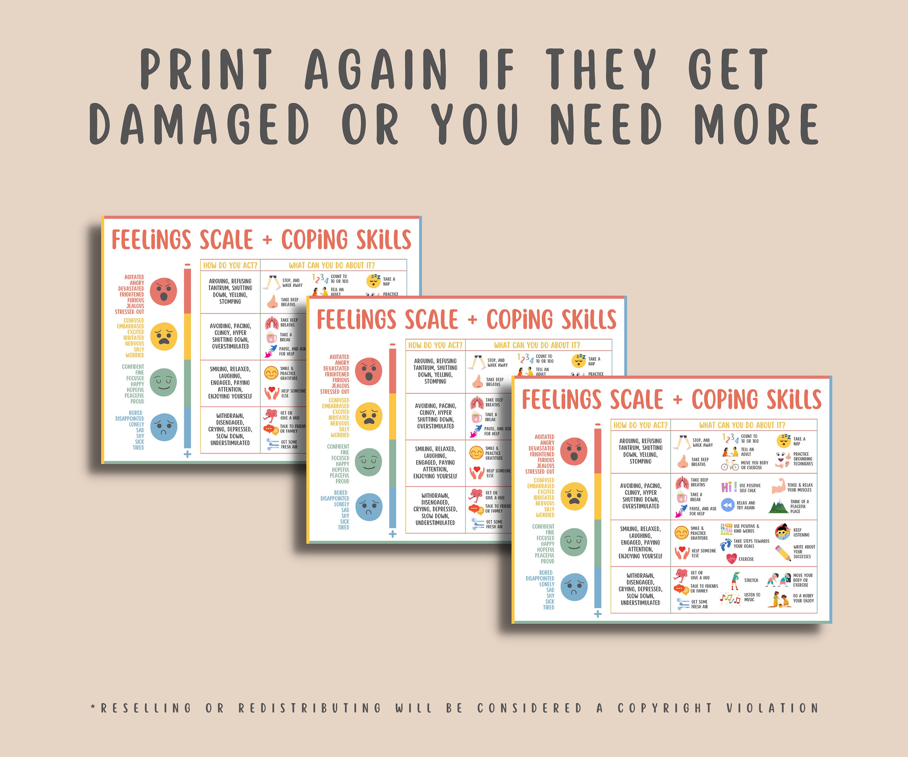 Feelings Coping Skills for Teens & Kids Emotions Scale Chart - Etsy UK