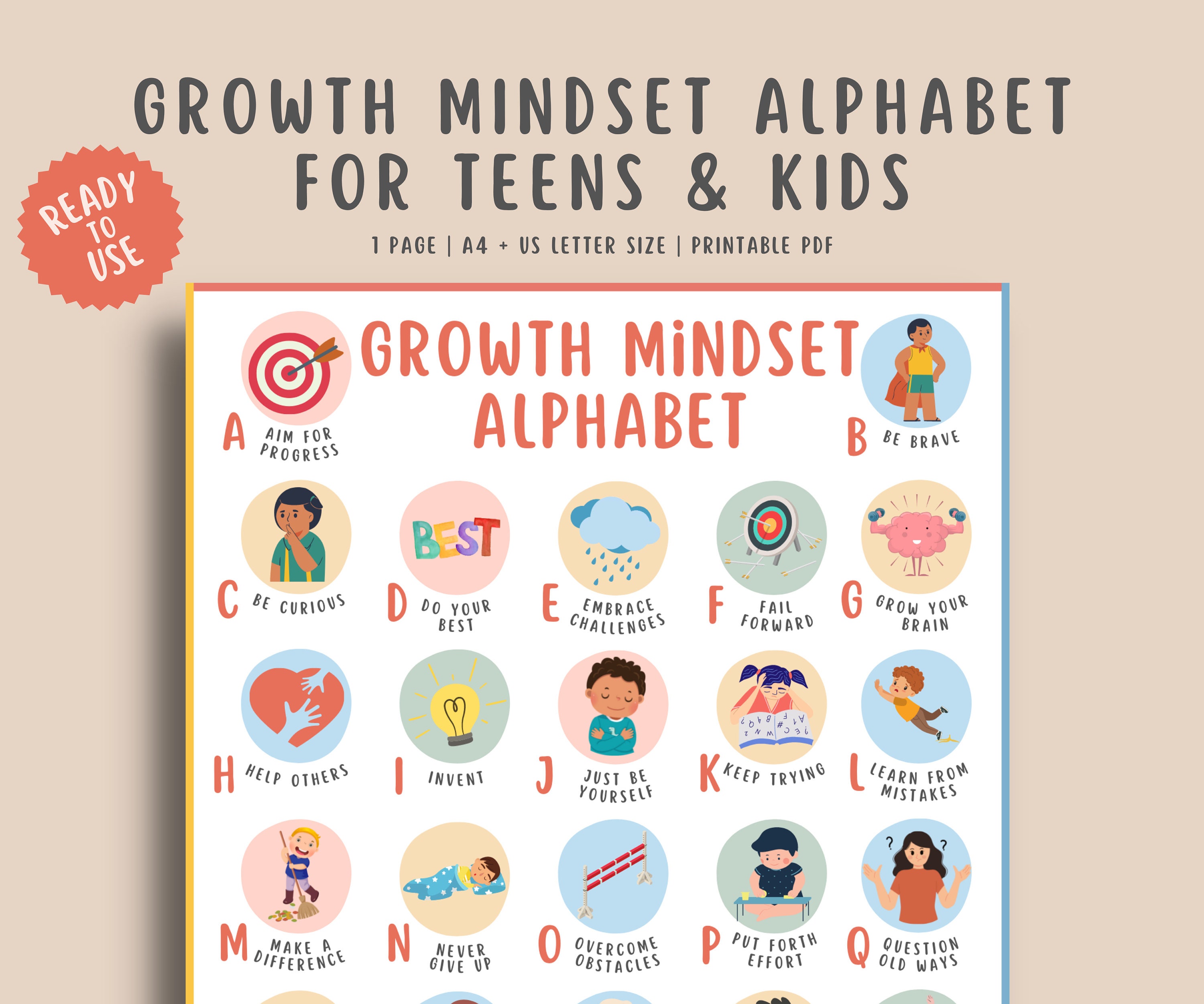 Growth Mindset Print for Kids & Teens, School Counselor Psychology ...