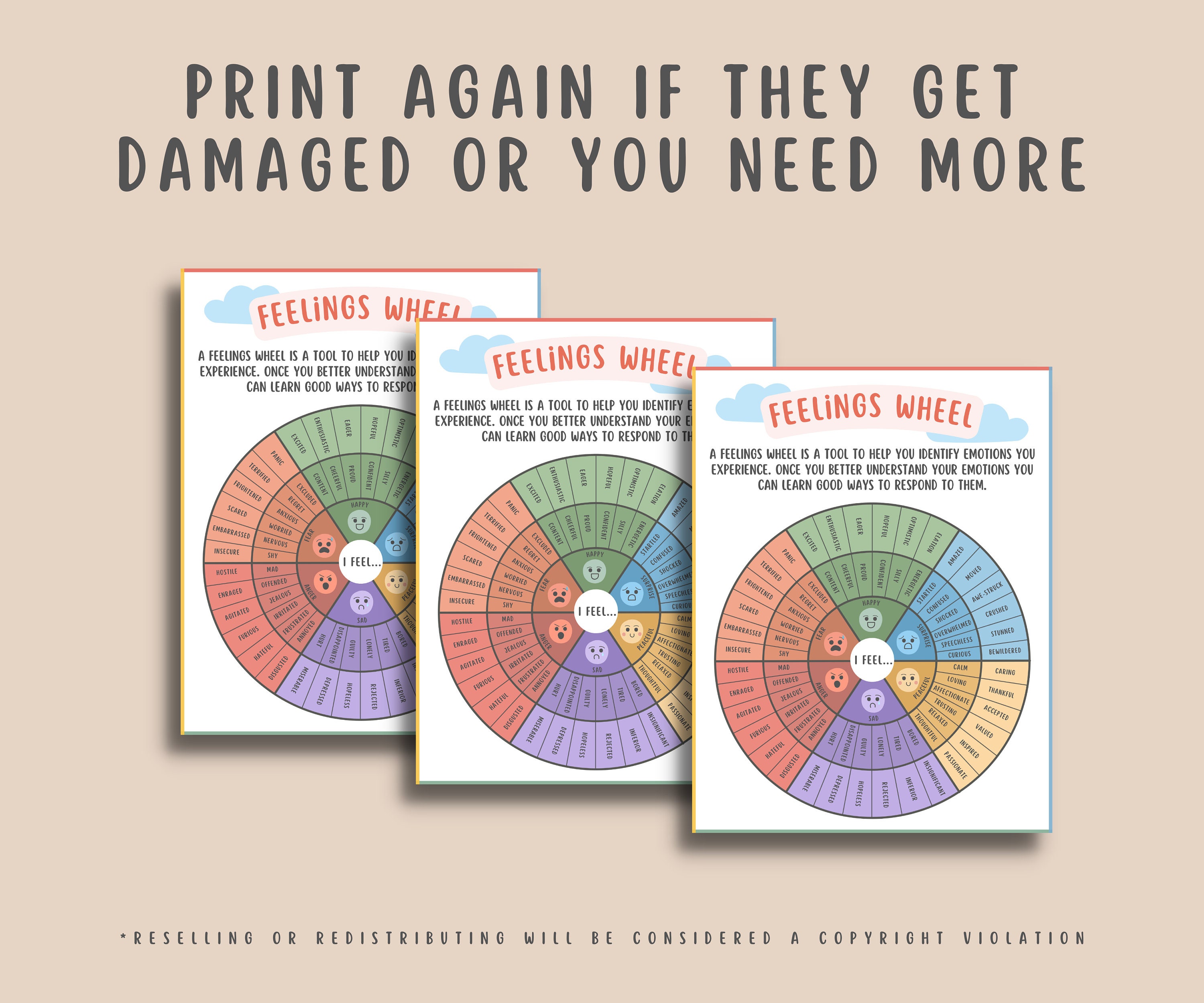 Feelings Wheel Print for Kids & Teens, Emotions Wheel Printable ...