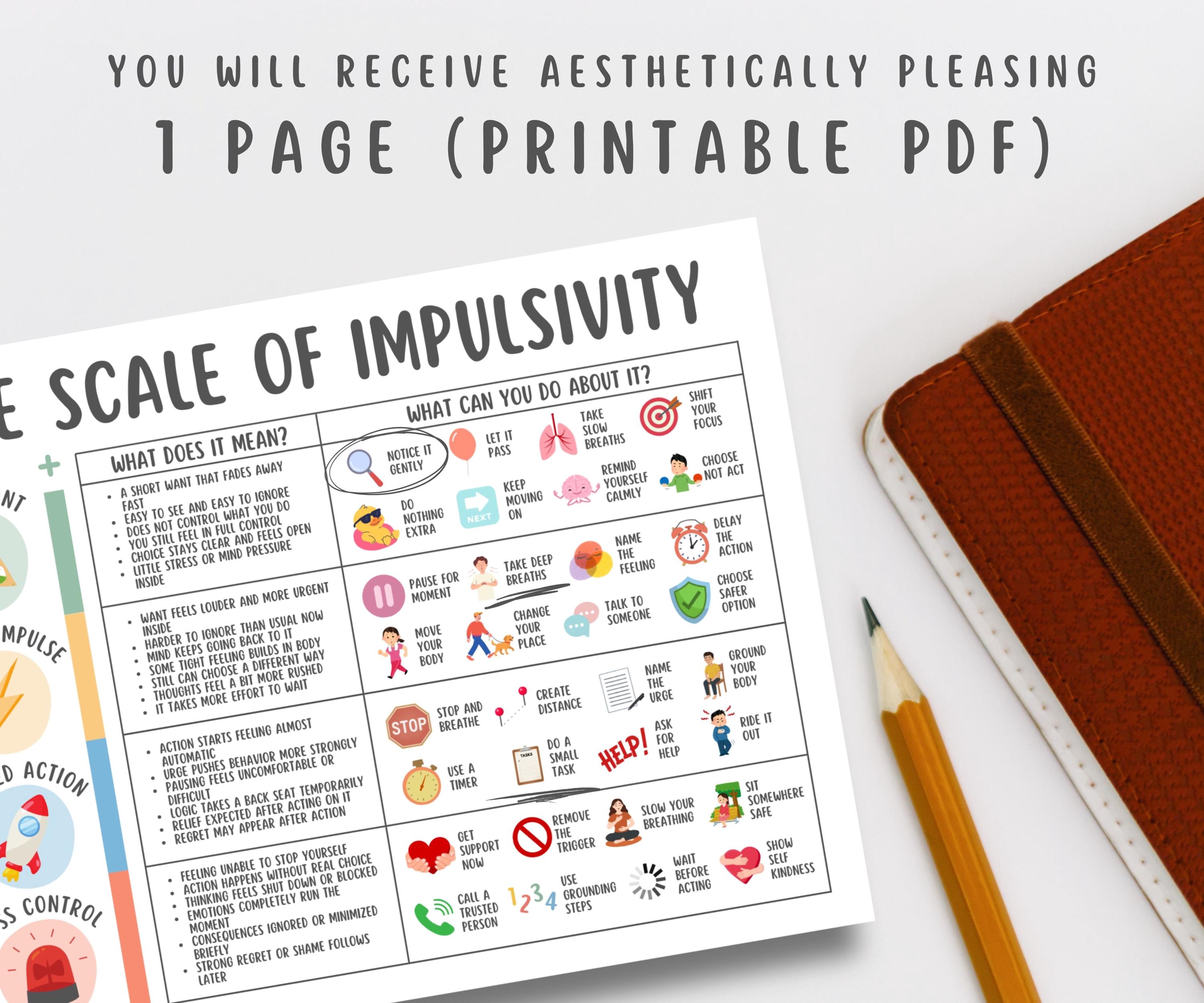Scale of Impulsivity, Impulse Control, Self Control Worksheet, ADHD ...