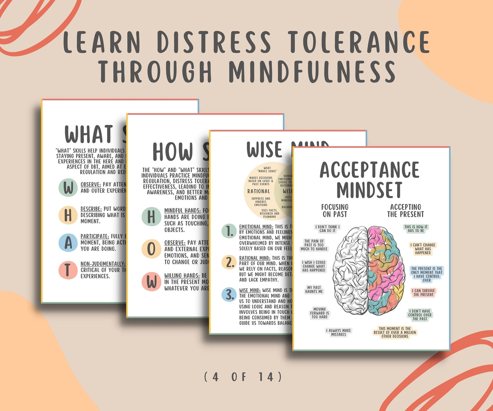 14 DBT Coping Skill Posters, Dialectical Behavior Therapy Cards ...