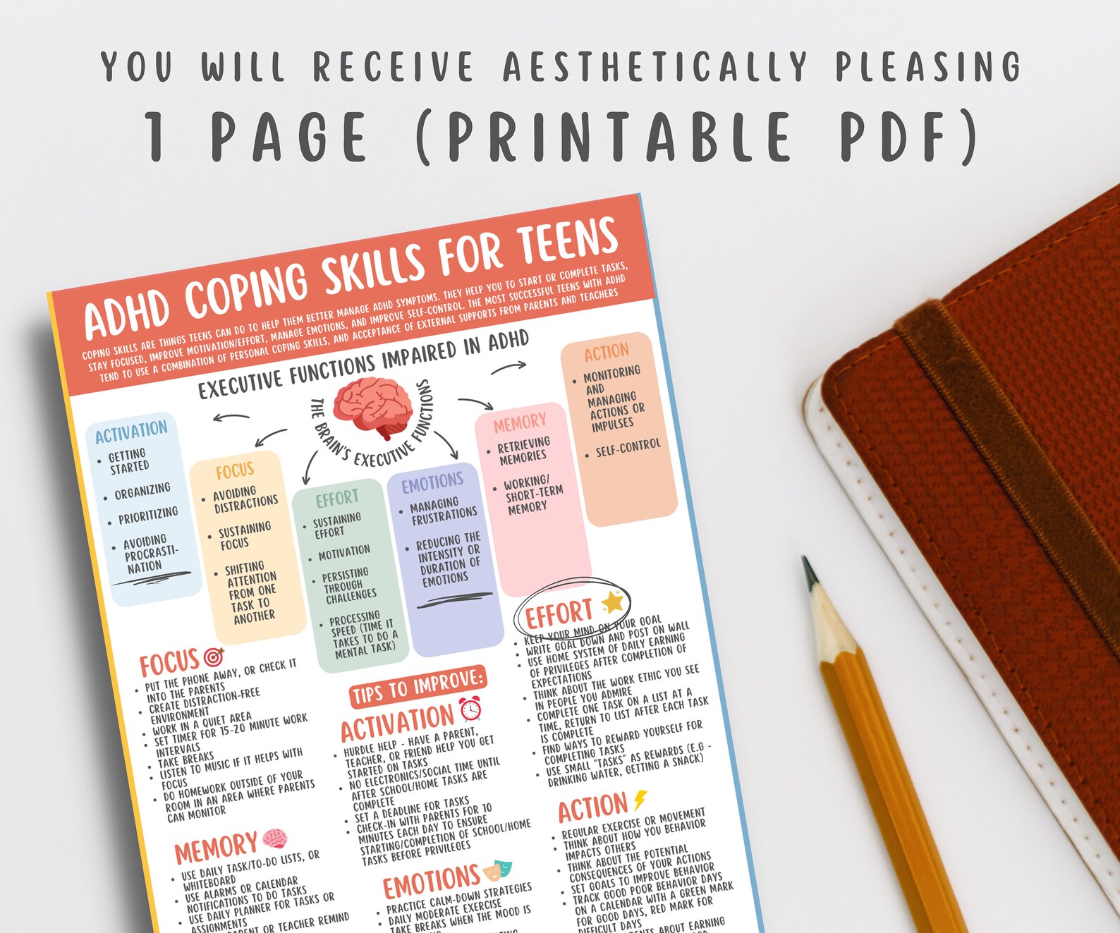 ADHD Coping Skills for Teens Handout Executive Function - Etsy