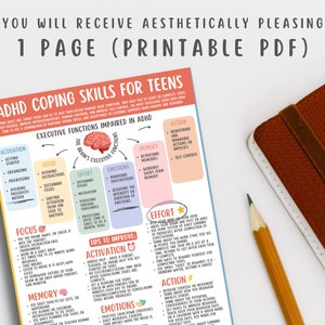 ADHD Coping Skills for Teens Handout, Executive Function Skills ...