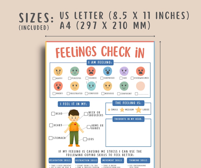 Feelings Check-in Worksheet Emotions Identification via - Etsy