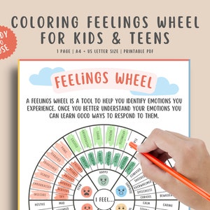 Coloring Feelings Wheel Printable for Kids & Teens, Emotions Wheel ...