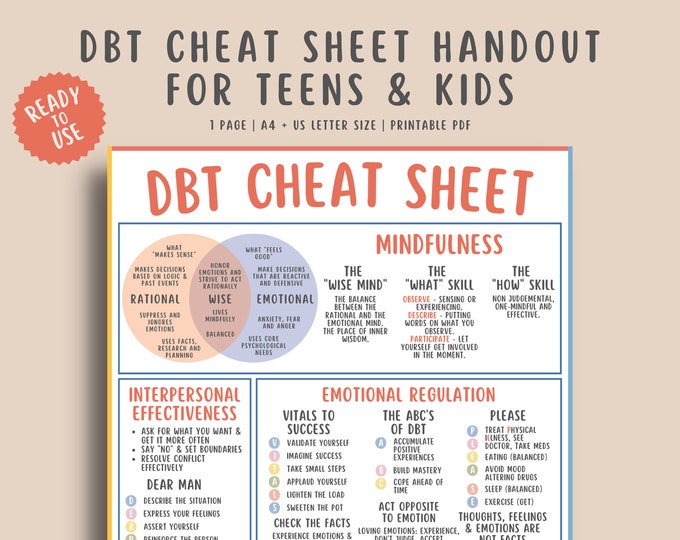 DBT Printable Cheat Sheet Blue / Purple | Dialectical Behavior Therapy ...