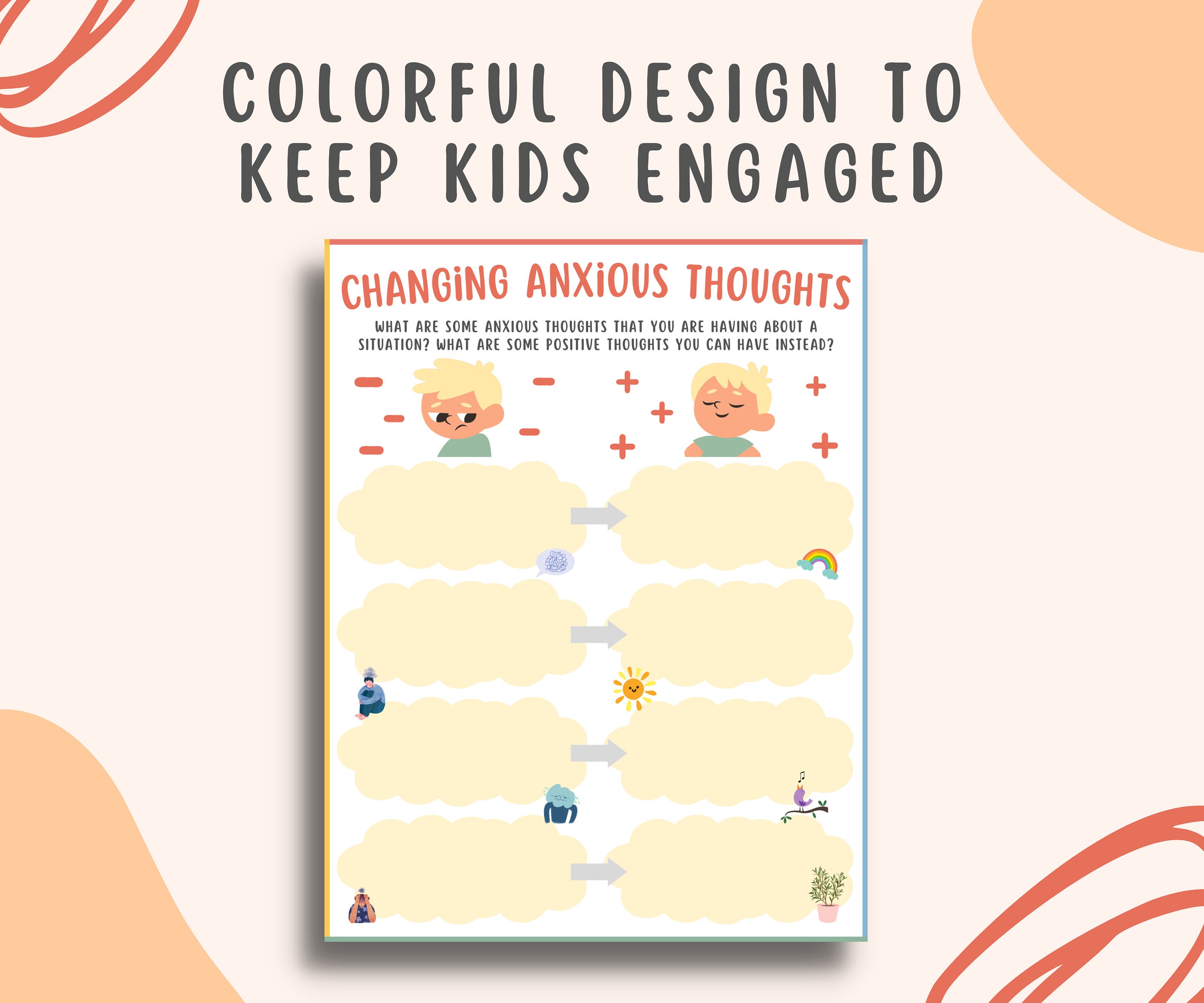 Changing Anxious Thoughts Worksheet for Kids and Teens, Challenging Negative Thoughts, CBT ...