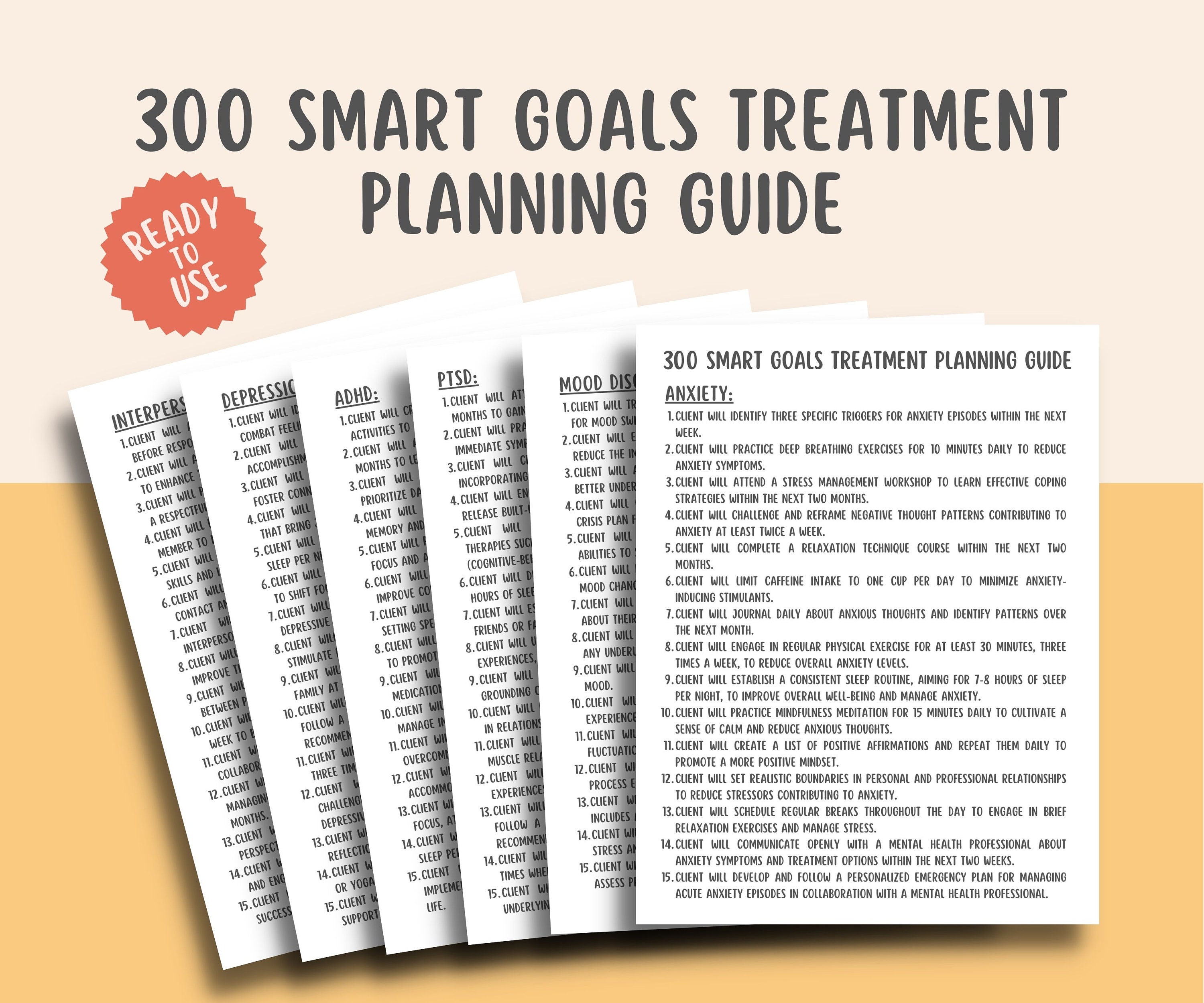 300 SMART Goals Treatment Planning Guide for Mental Health Counselors ...
