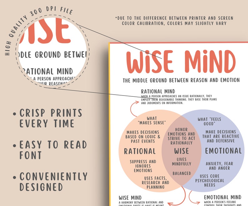 DBT Wise Mind Worksheets 3 Pages Mindfulness Coping Skills - Etsy