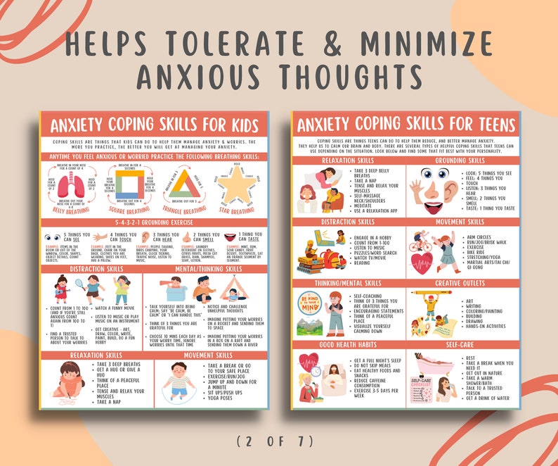 Anxiety Coping Skills Bundle for Kids Teens 7 Pages Mental - Etsy