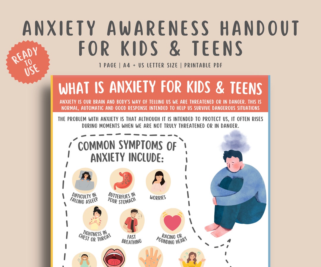 Anxiety Awareness Handout for Kids Teens Anxiety Symptoms - Etsy