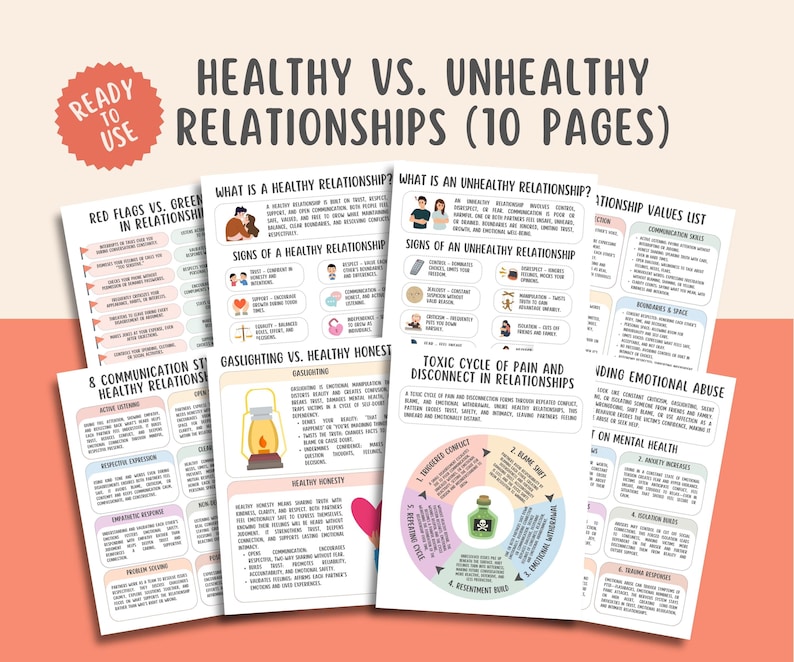 Healthy Vs. Unhealthy Relationships (10 Pages) Couples Therapy Guide ...
