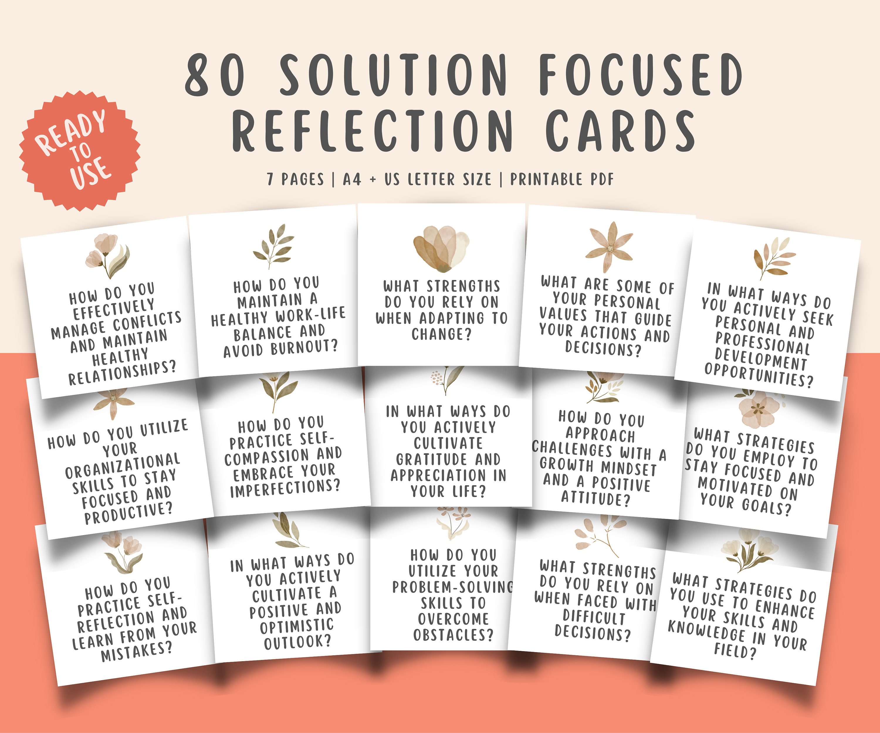 80 Solution Focused Therapy Reflection Flash Cards, Mental Health ...