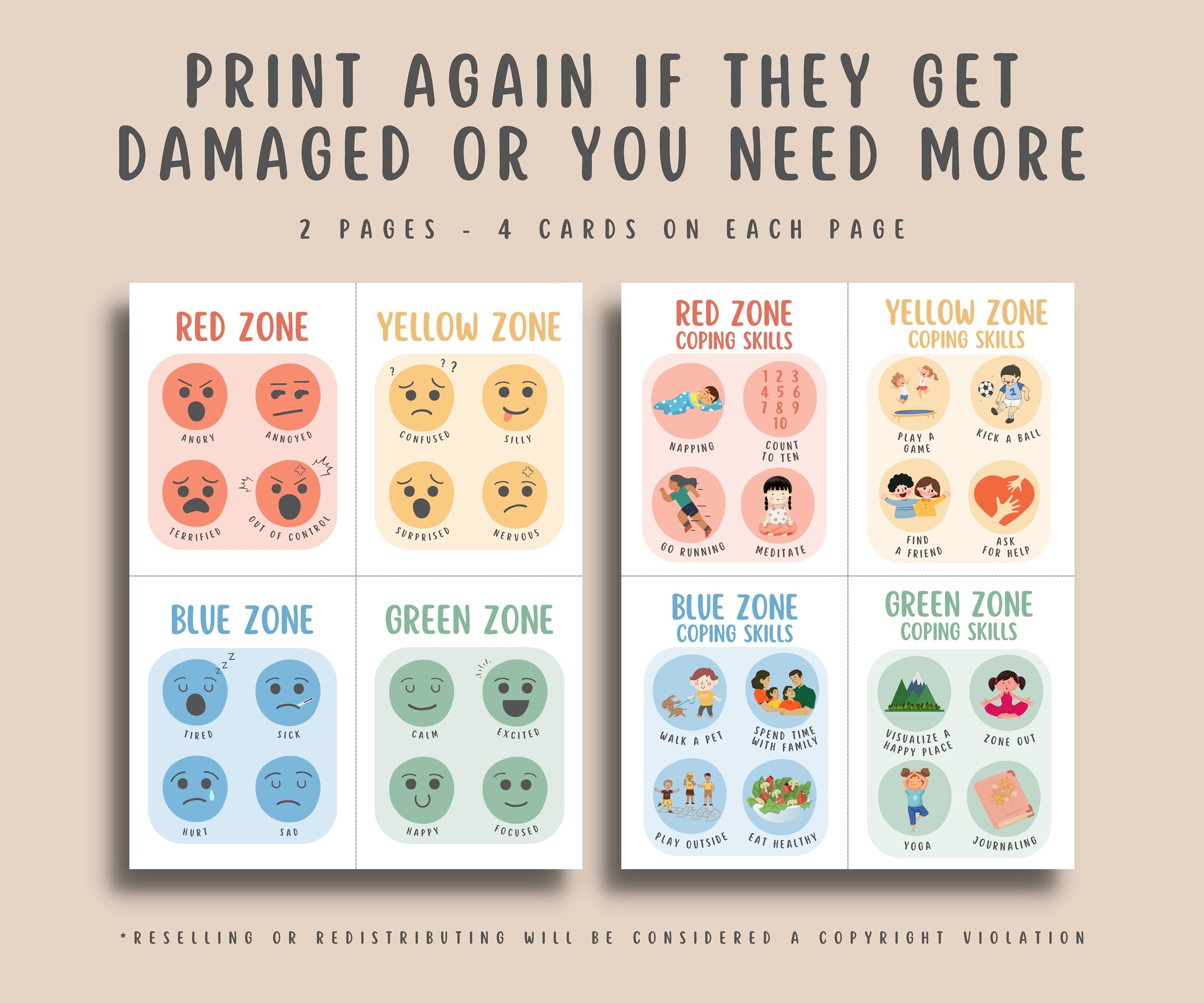 Zones of Self-regulation, Calming Corner Coping Skills Cards, School ...