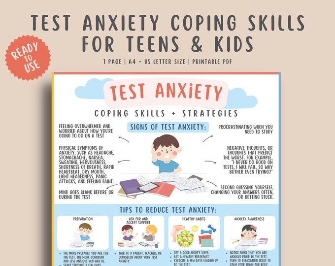 Test Anxiety Coping Skills Strategies Handout for Teens Kids, Reduce ...