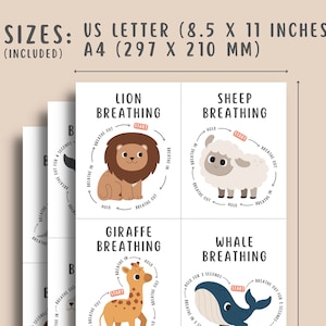 24 Mindful Animal Breathing Cards, Anxiety Coping Calming Corner Tools ...