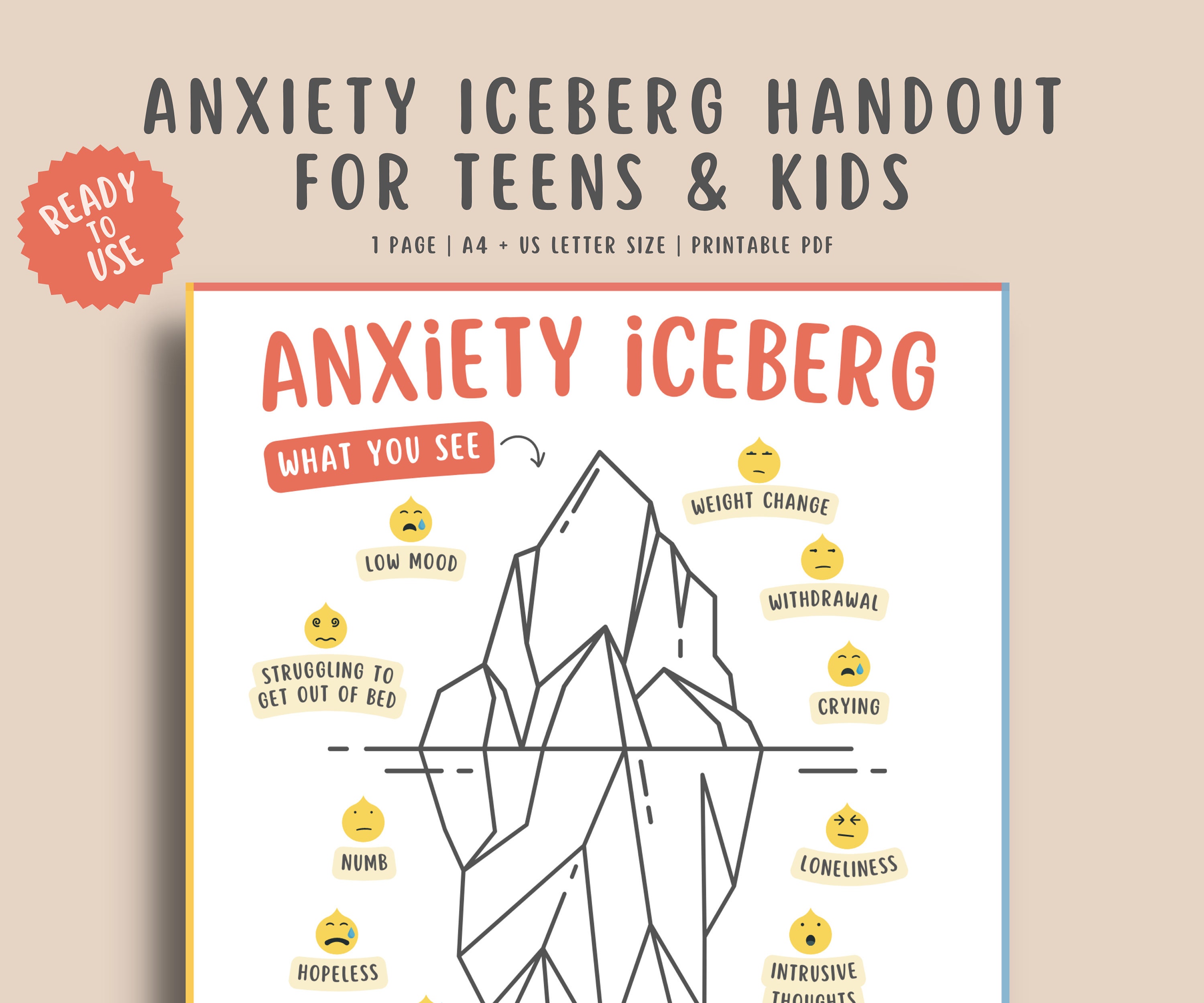 Anxiety Iceberg Handout for Teens & Kids Mental Health Coping - Etsy