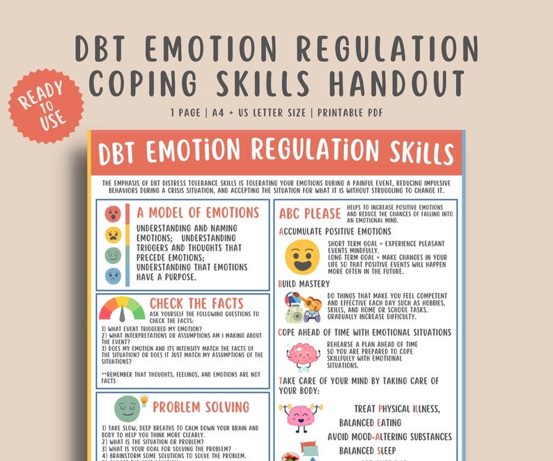 DBT Emotion Regulation Coping Skills Handout Teens Kids Adults ...