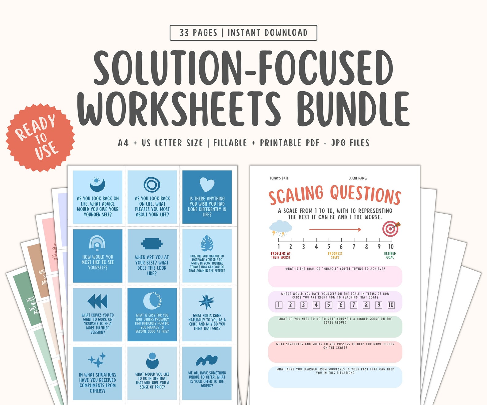 Solution Focused Therapy Worksheets, SFBT Worksheets, SFBT Questions ...